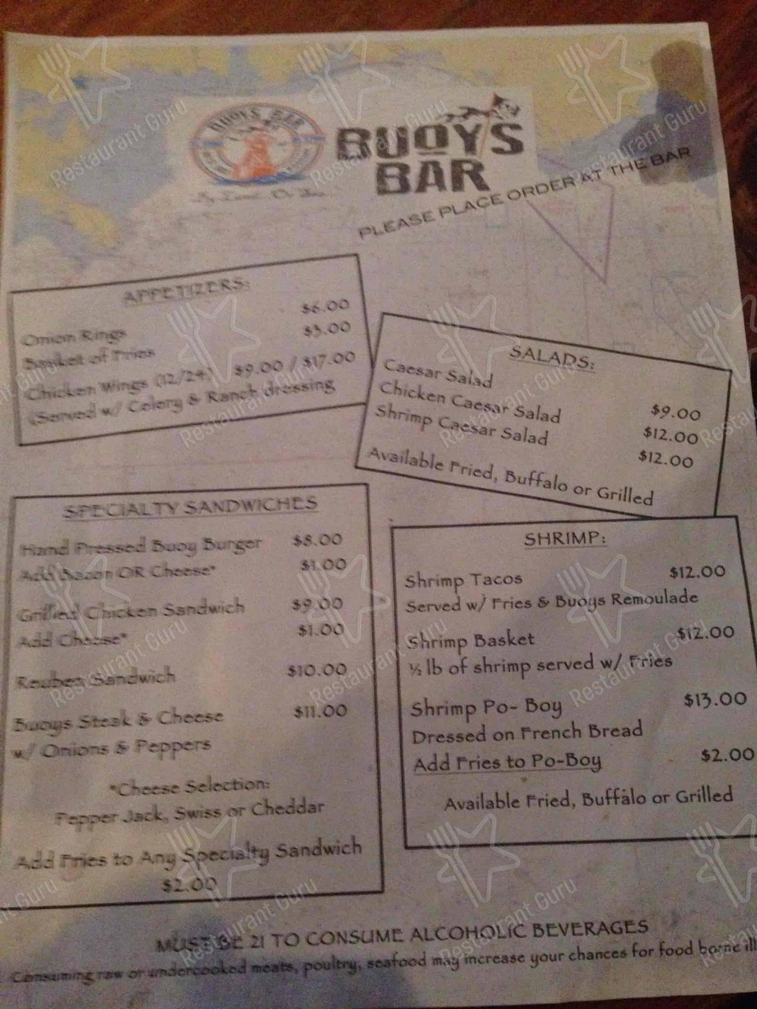 Menu at Buoys Bar, Bay Saint Louis, 115 S Beach Blvd