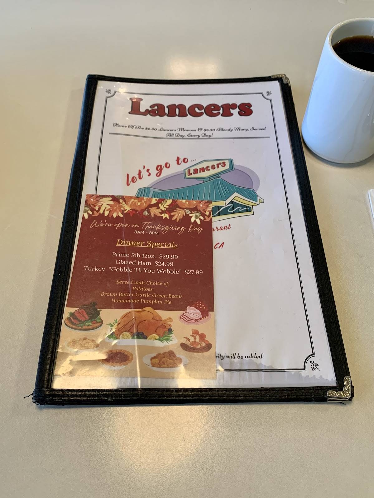 Carta de Lancers Family Restaurant, Burbank