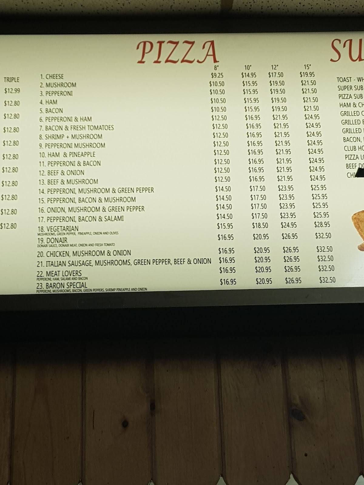 Menu at Burger Baron, Mayerthorpe