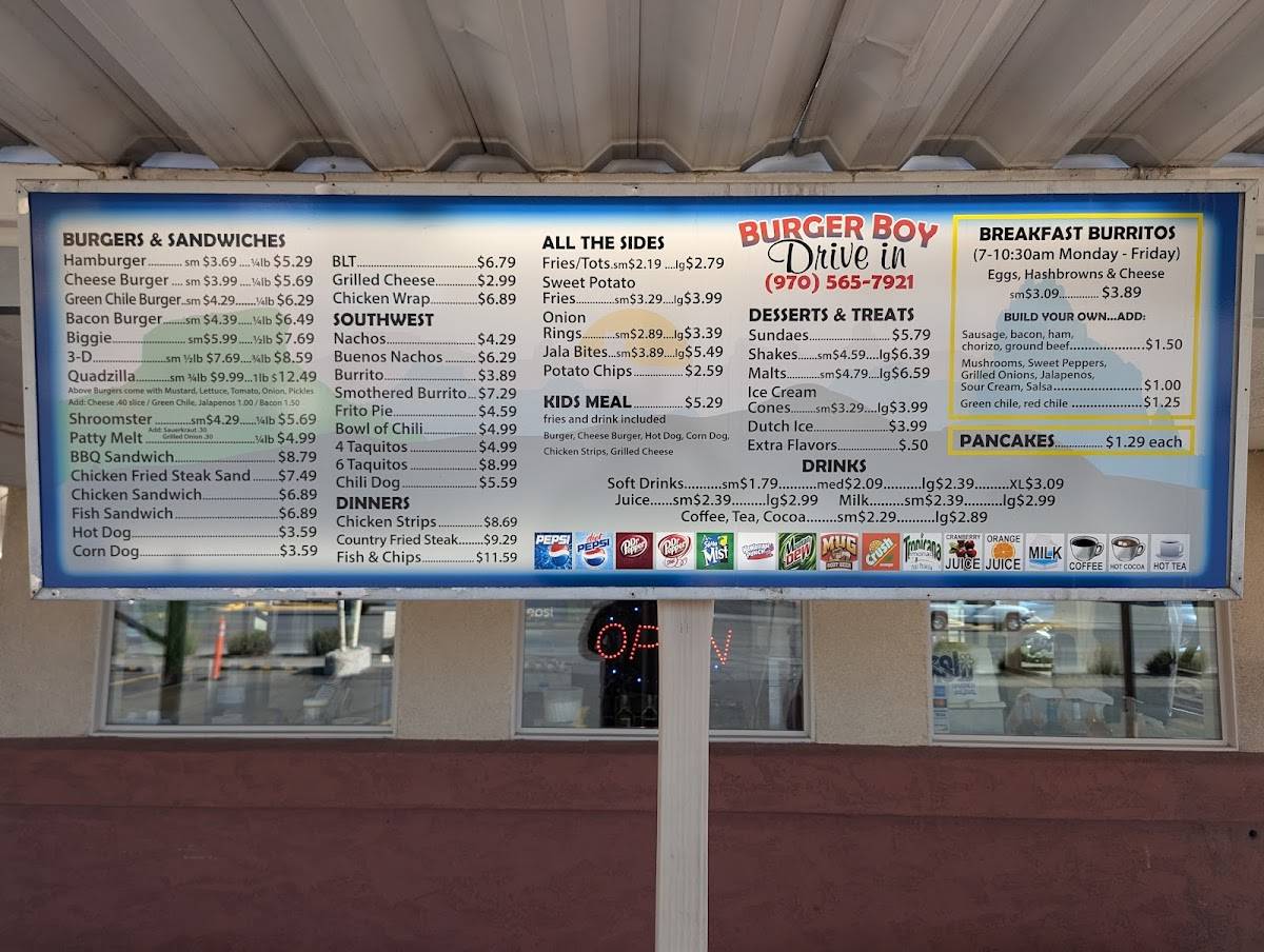 Menu at Burger Boy Drive In restaurant, Cortez