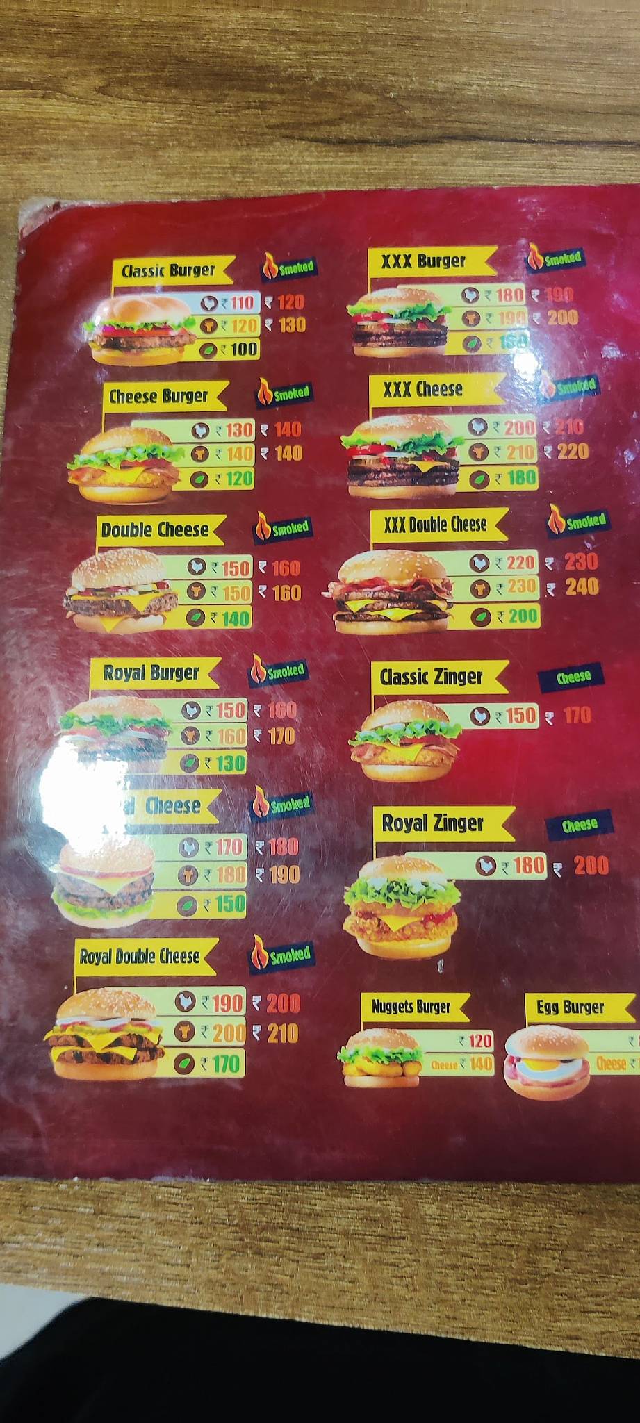 Menu at Burger Space, Kunnamkulam