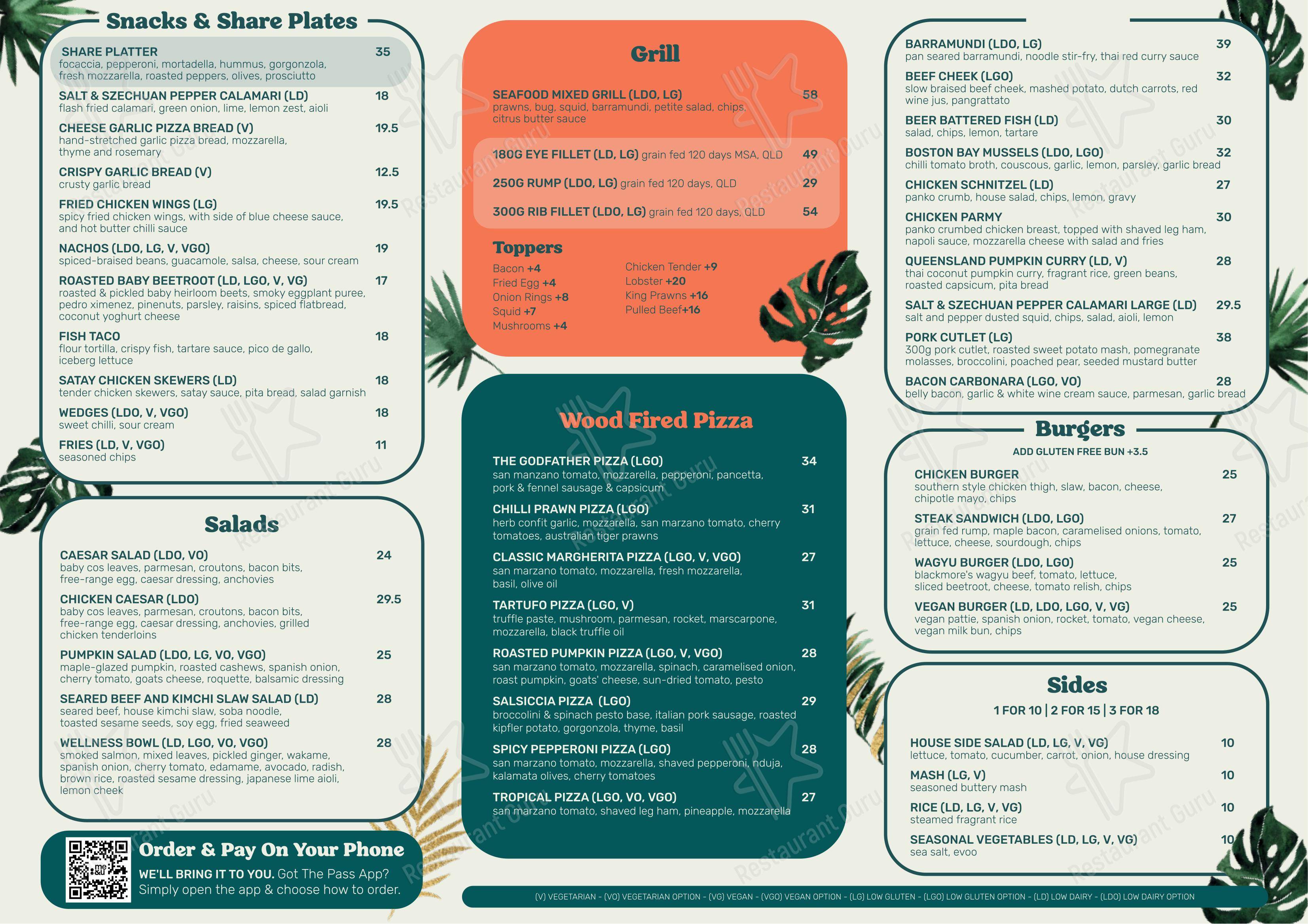 Menu at Burleigh Town Hotel pub & bar, Burleigh Heads, Tsipura Dr