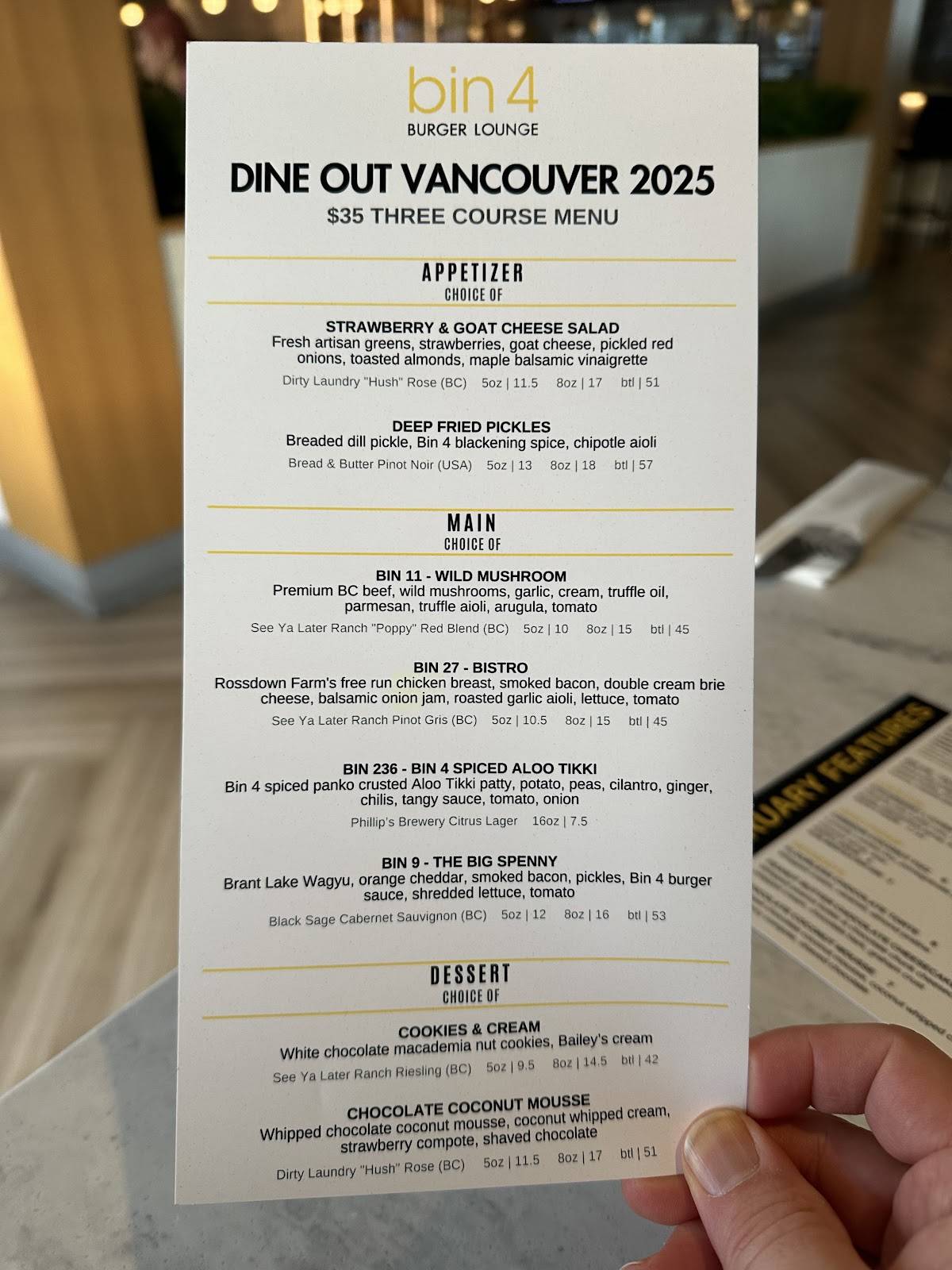 Menu at Bin 4 Burger Lounge pub & bar, Burnaby