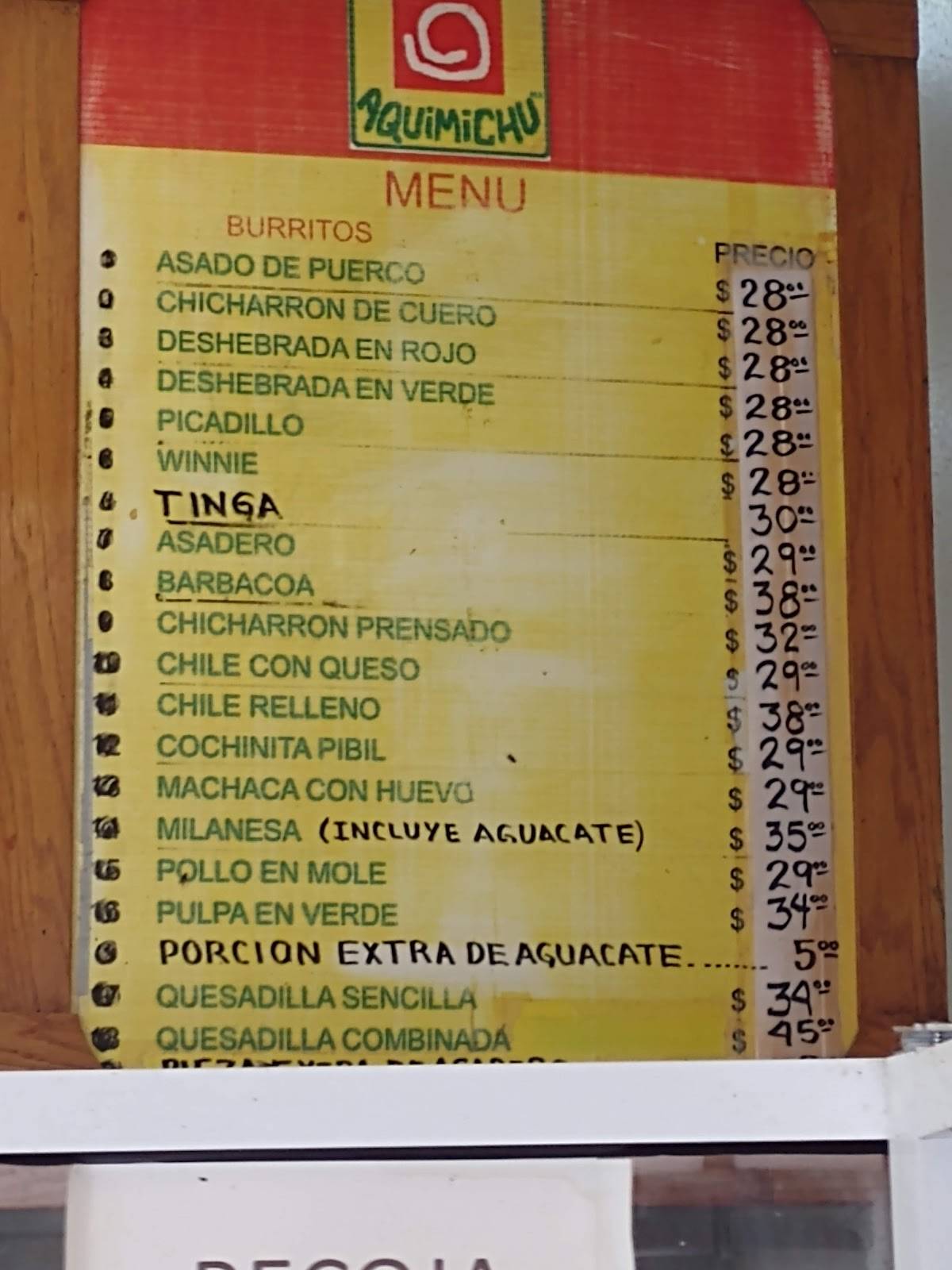 Carta del restaurante Burritos Aquimichú, Ciudad Juarez