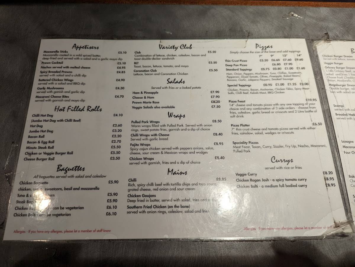 Menu at Busters Diner restaurant, Kirkwall