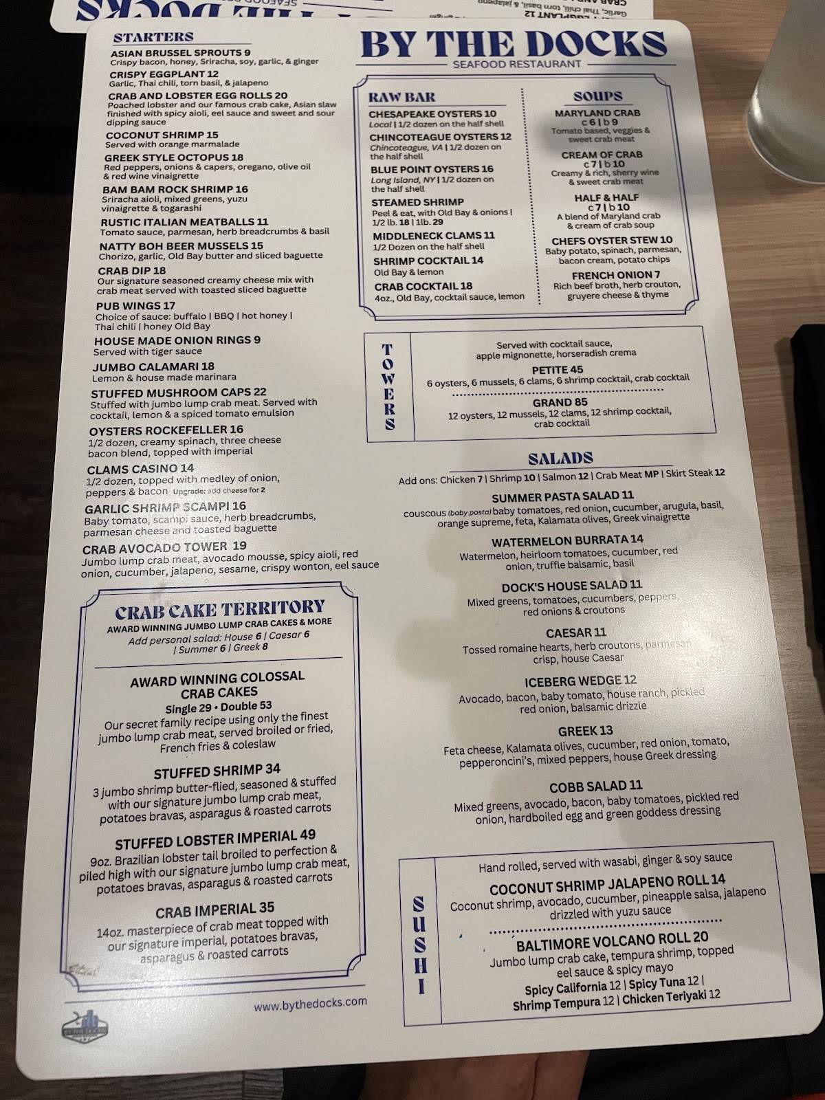 Menu at By The Docks steakhouse, Middle River