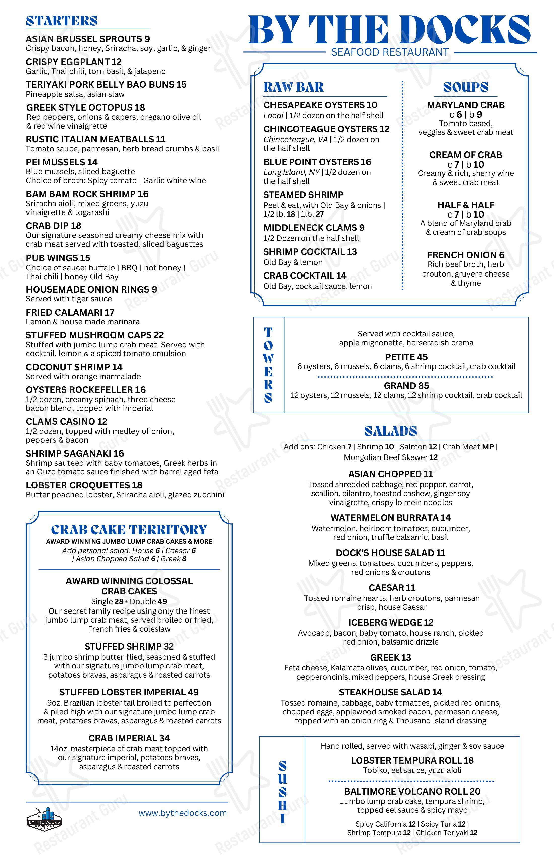Menu at By The Docks steakhouse, Middle River