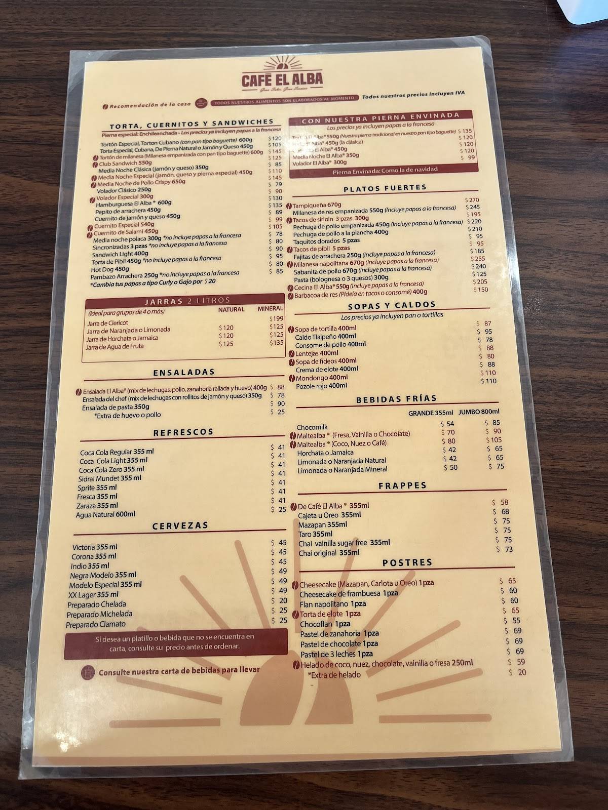 Carta de CAFÉ EL ALBA, Veracruz, Calle España 149