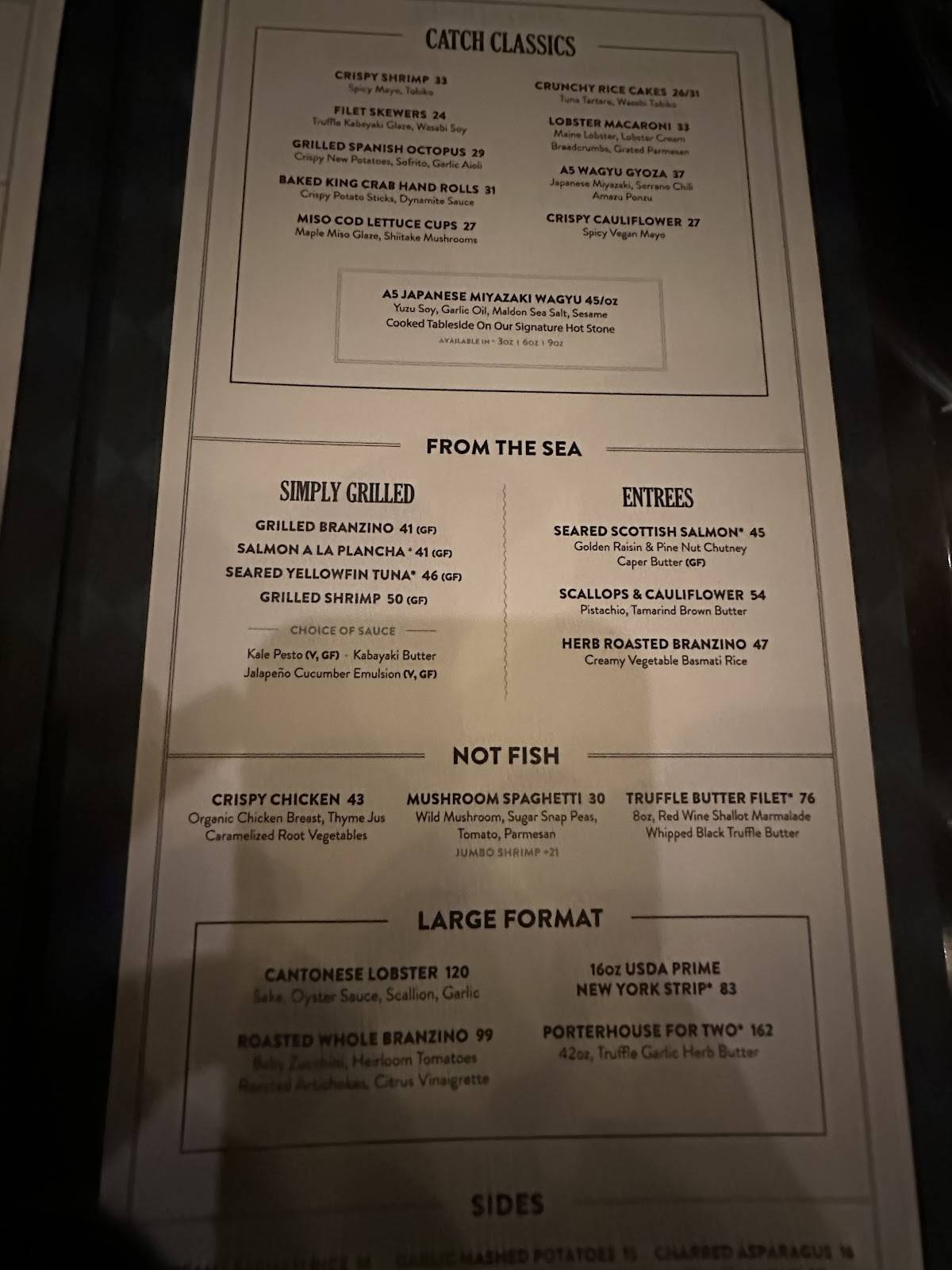 Menu at CATCH restaurant, Las Vegas