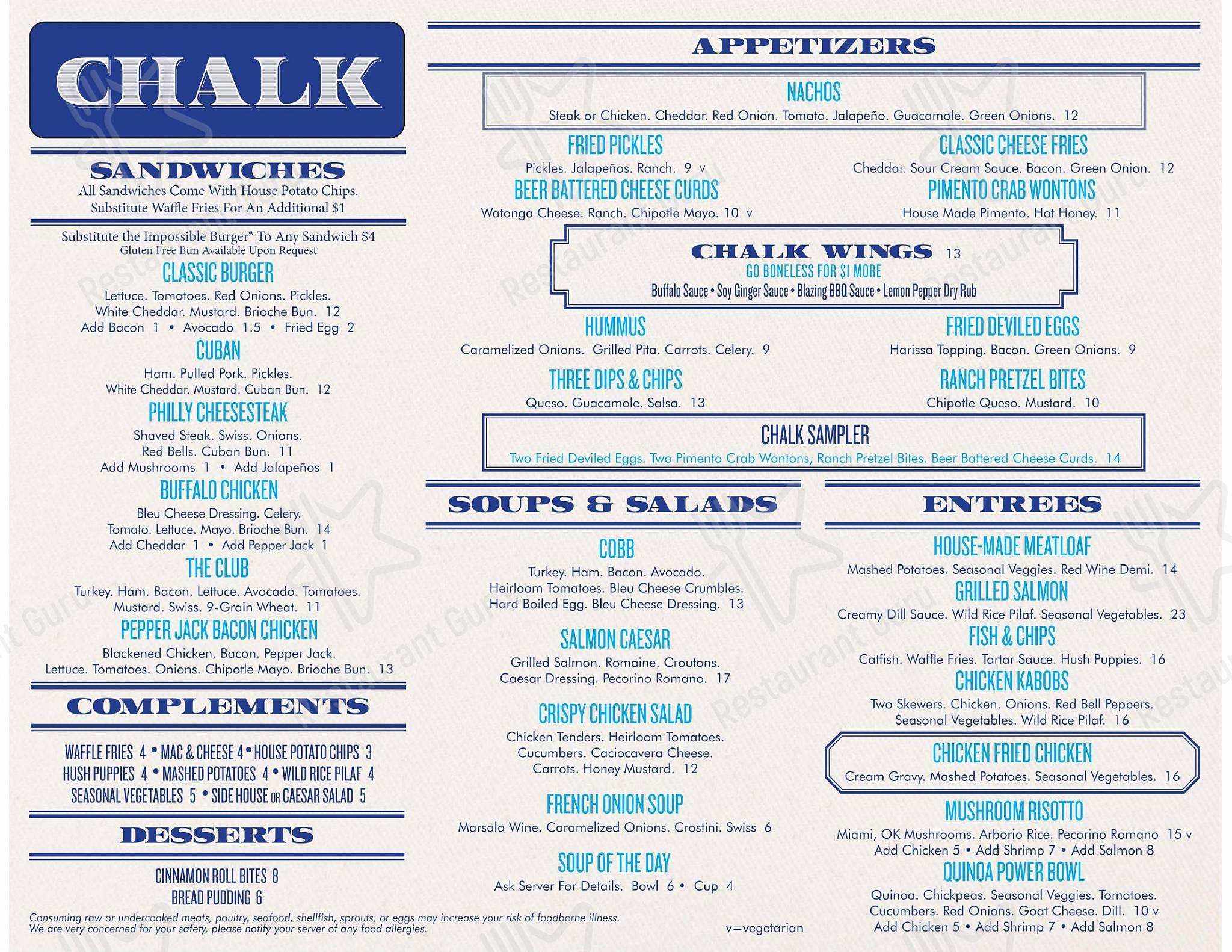 Menu at Chalk Sports pub & bar, Oklahoma City