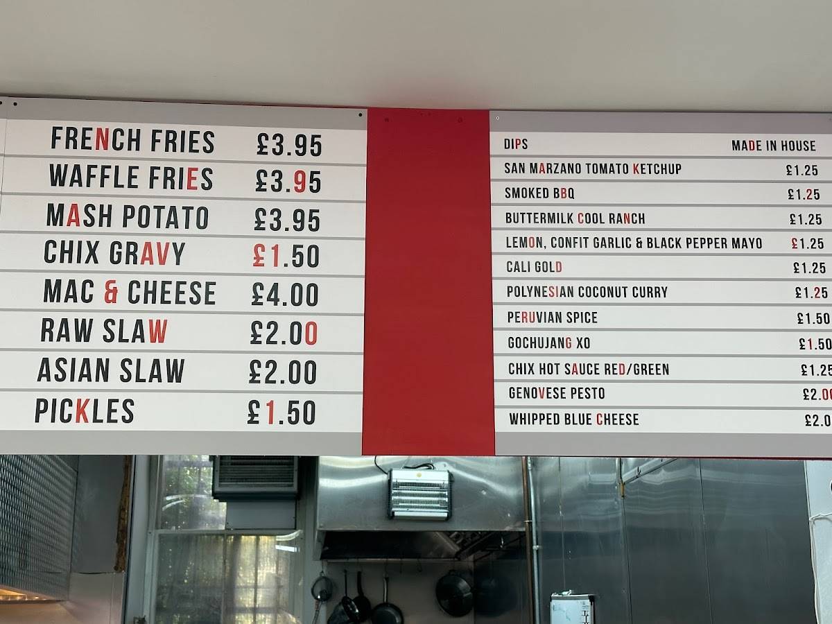 Menu at CHIX restaurant, Edinburgh