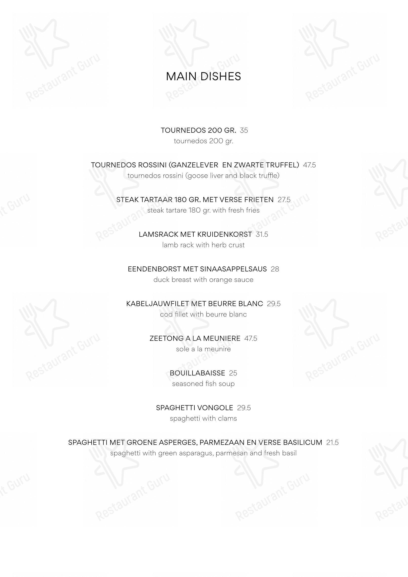 Menu at CINQ, Maastricht