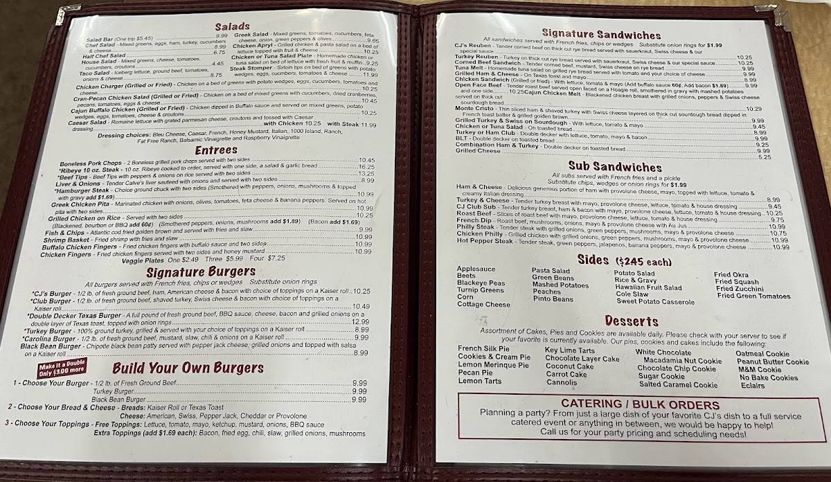 Menu at CJ's Olde Towne Restaurant, Asheboro