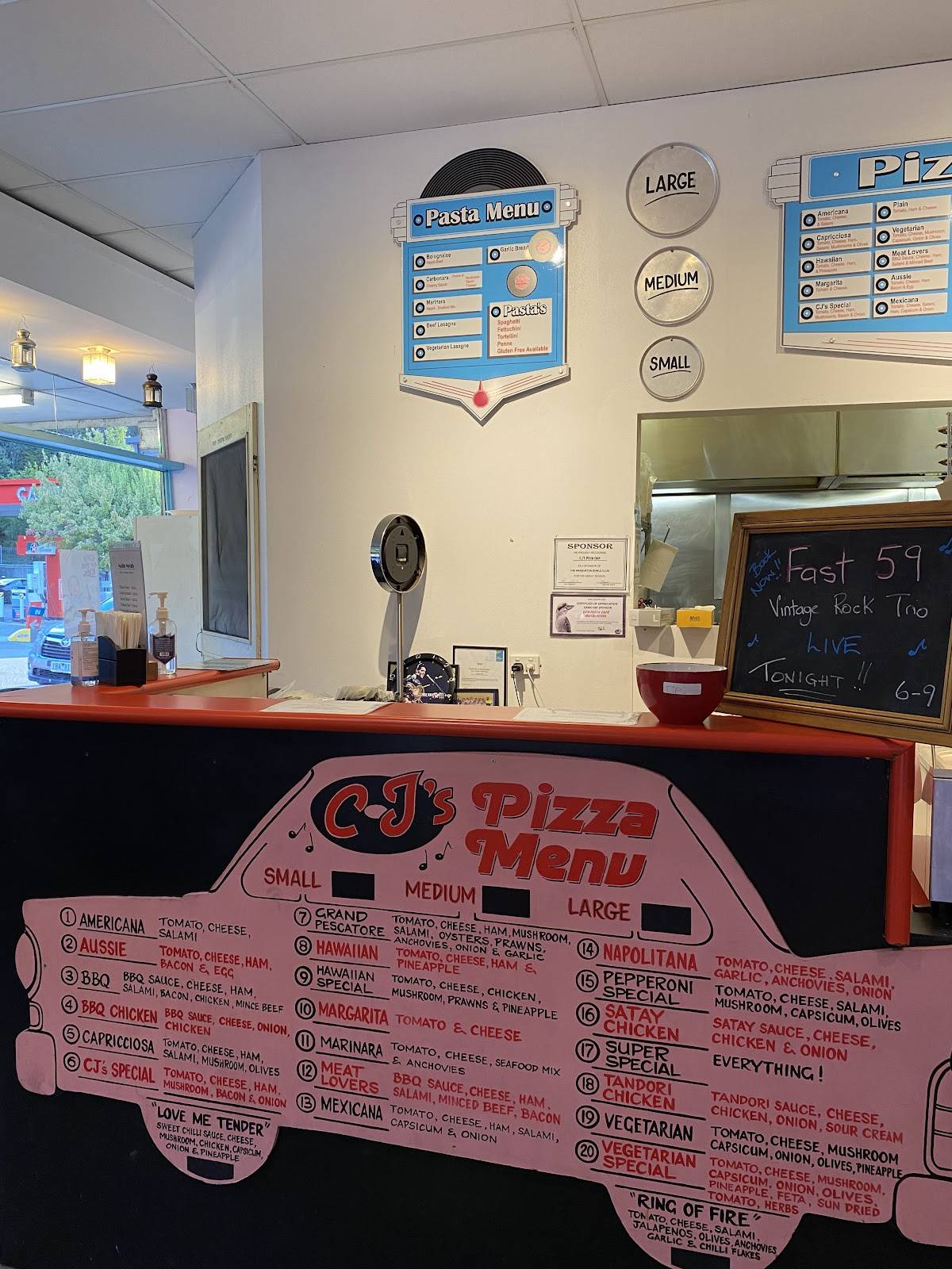 Menu at CJ's Pizza Cafe, Warburton