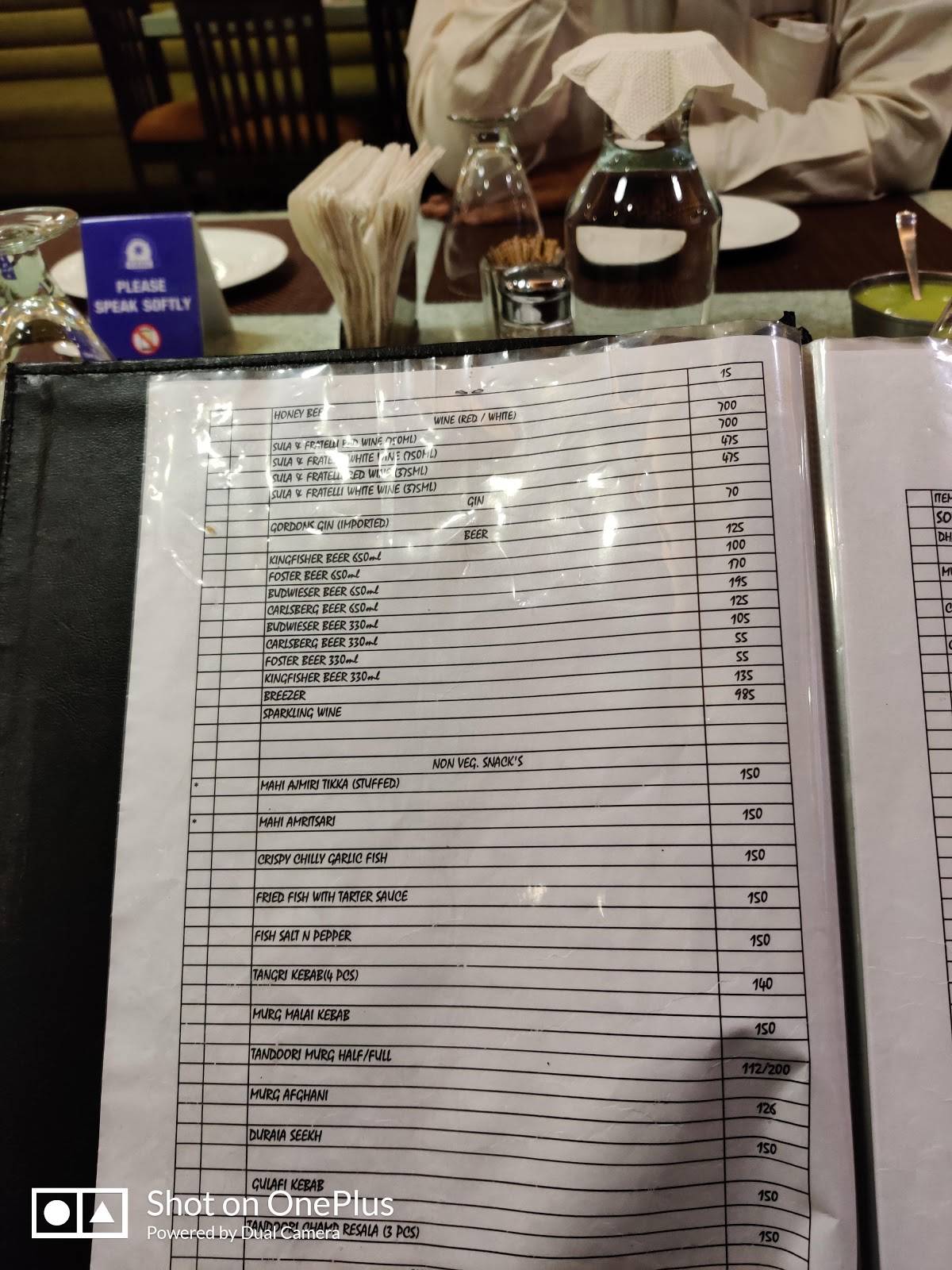 Menu at CSOI, New Delhi