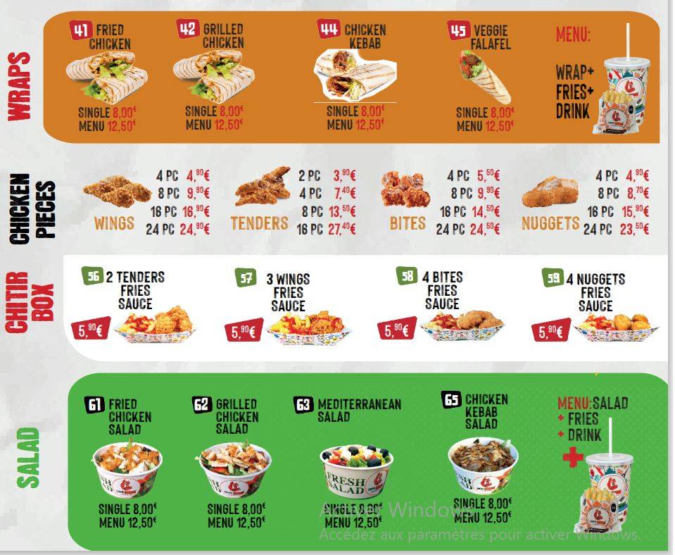 Menu at CTR Chicken Gare restaurant, Luxembourg City