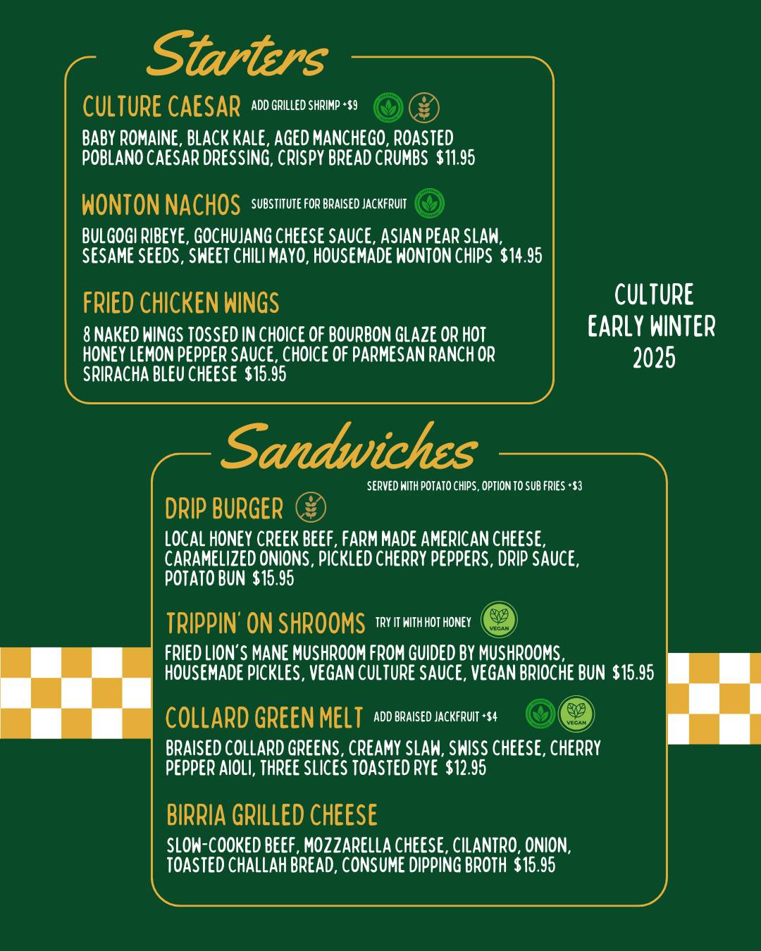 Menu at CULTURE restaurant, Dayton
