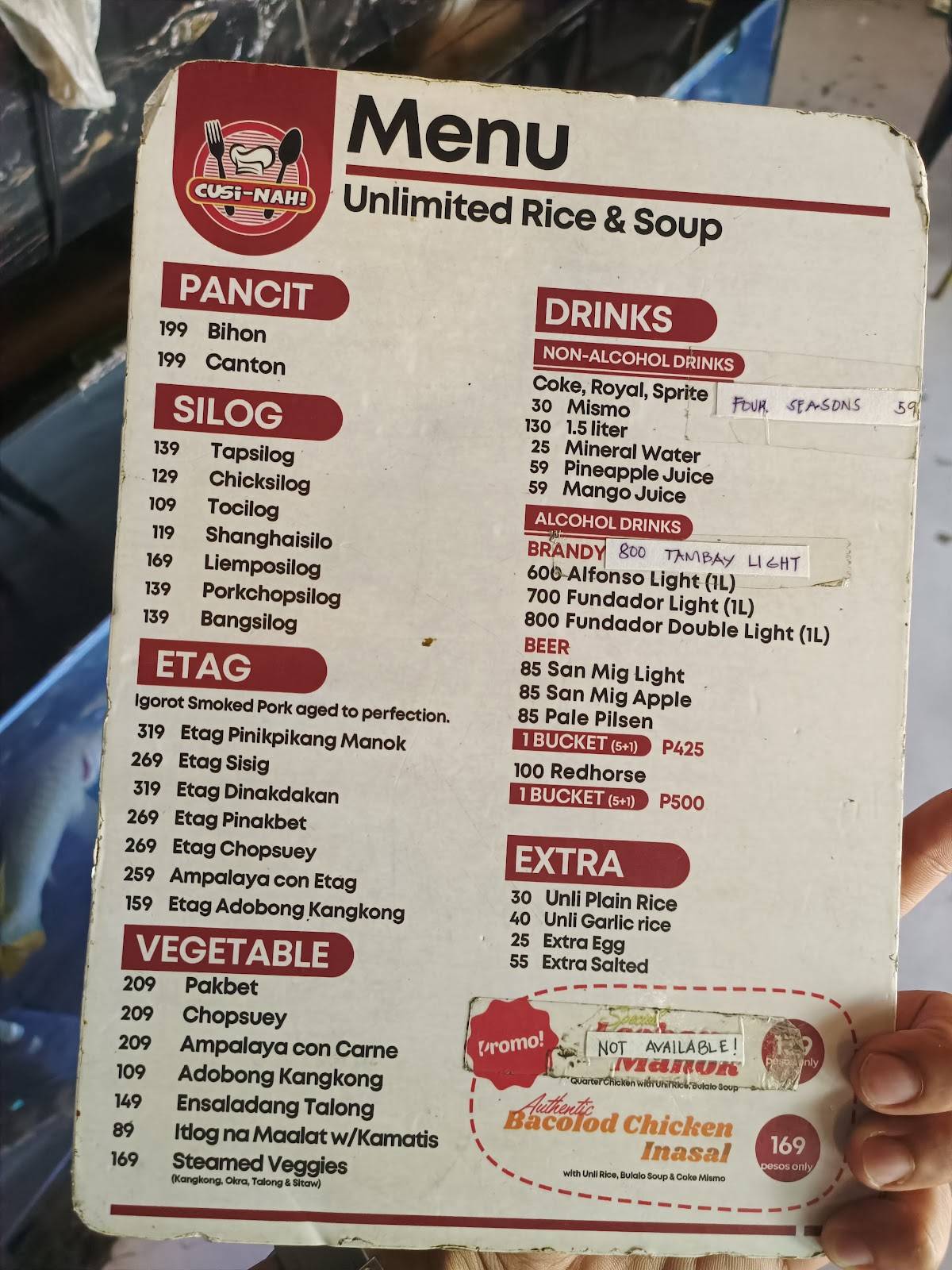 Menu at CUSI-NAH Resto Bar, Pasay