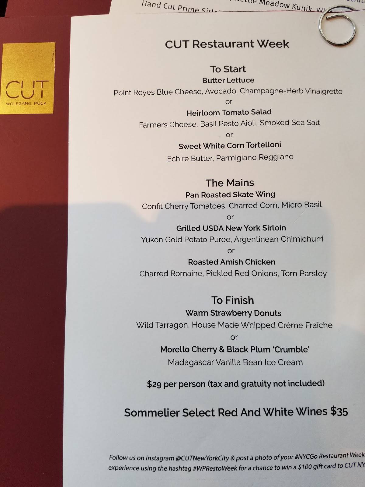 Menu at CUT by Wolfgang Puck steakhouse, New York City