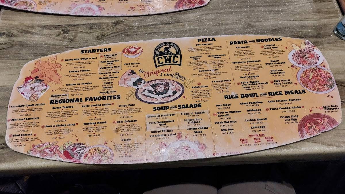 Menu at CWC Clubhouse, Pili
