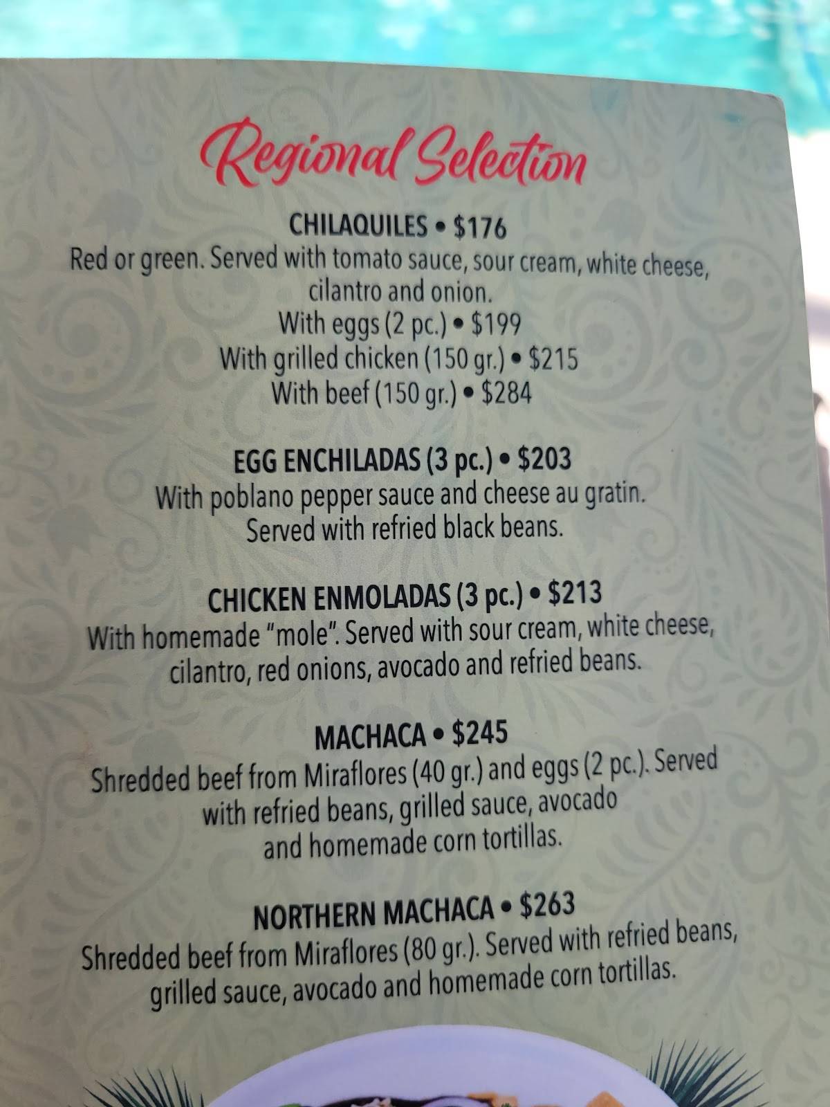 Menu at Cascadas Beach Grill restaurant, Cabo San Lucas, Cam. Viejo a ...