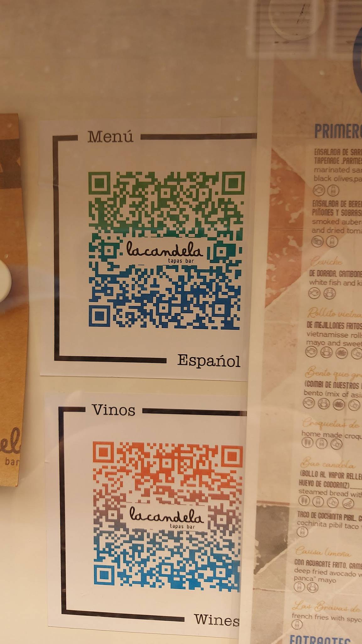 Carta de Restaurante La Candela, Cádiz
