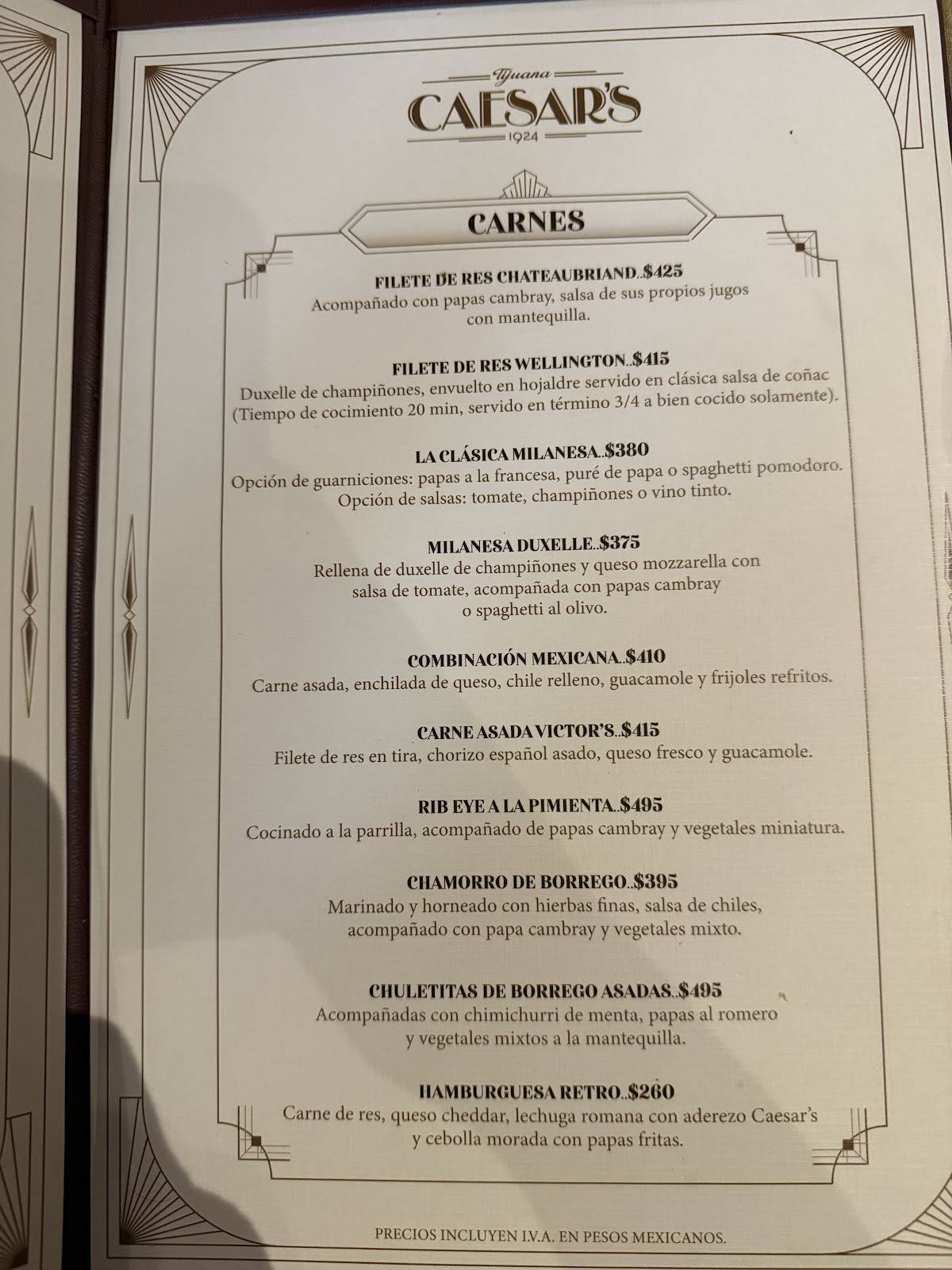 Menu at Caesar's Restaurante Bar, Tijuana, Av. Revolución 8190
