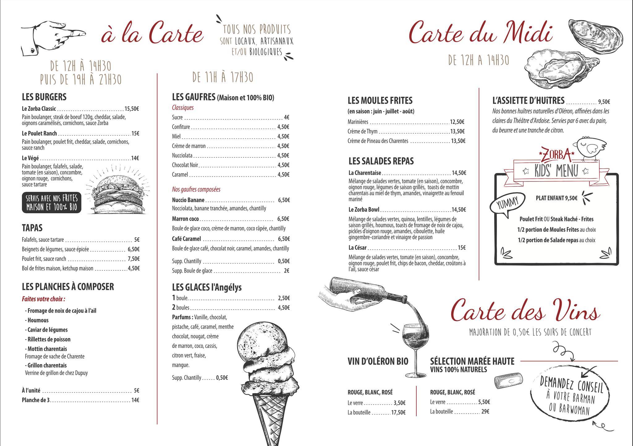 Menu au Café ZORBA, Le Château-d'Oléron