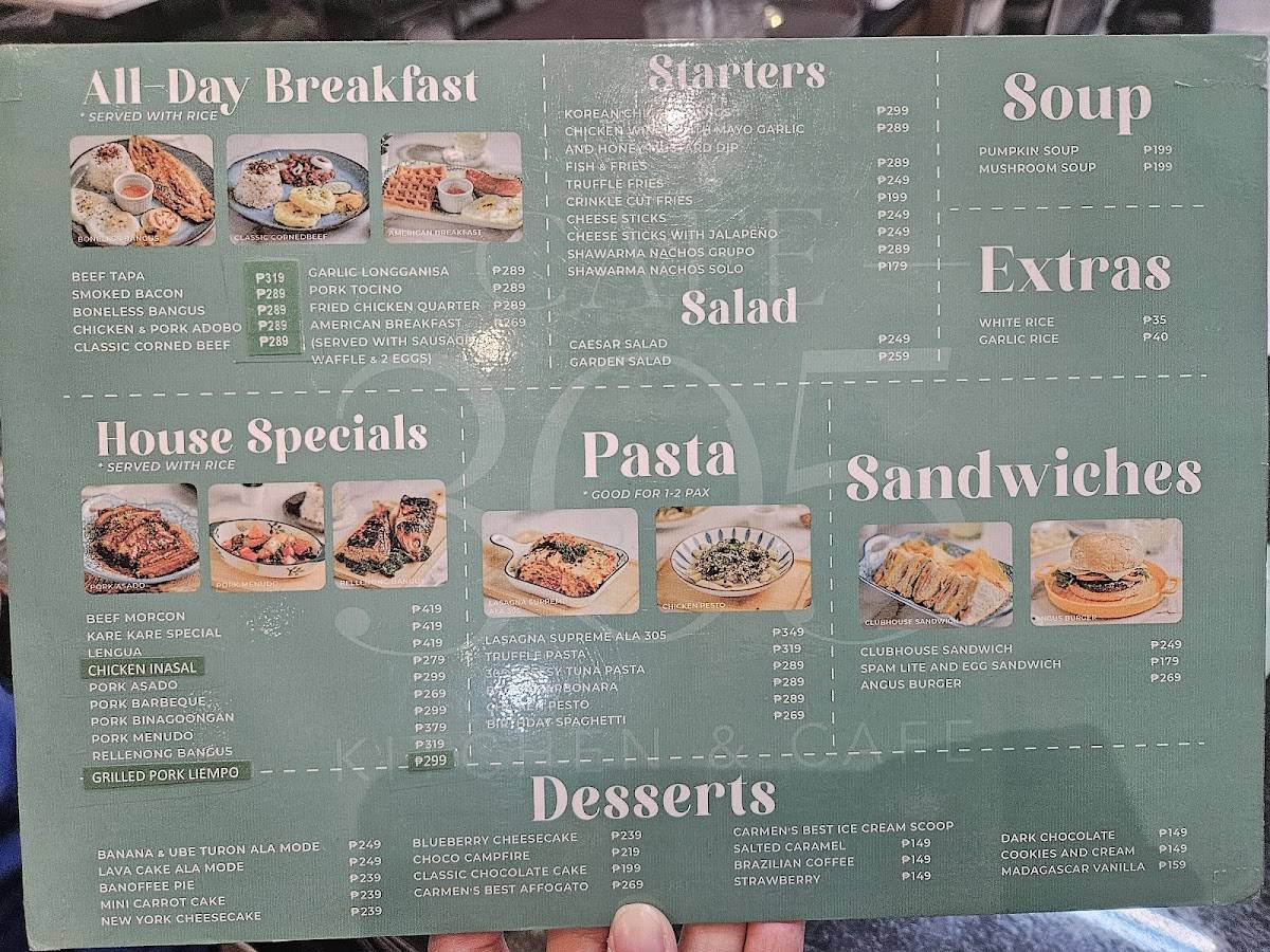 Menu at Cafe 305 Kitchen Cafe, Quezon City