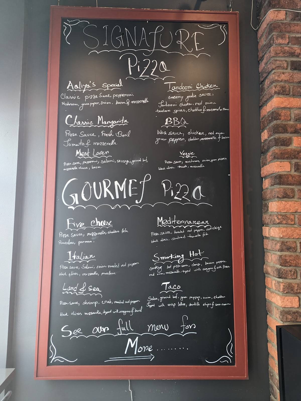 Menu at Aaliya's Pizzeria & Shawarma Café, Calgary