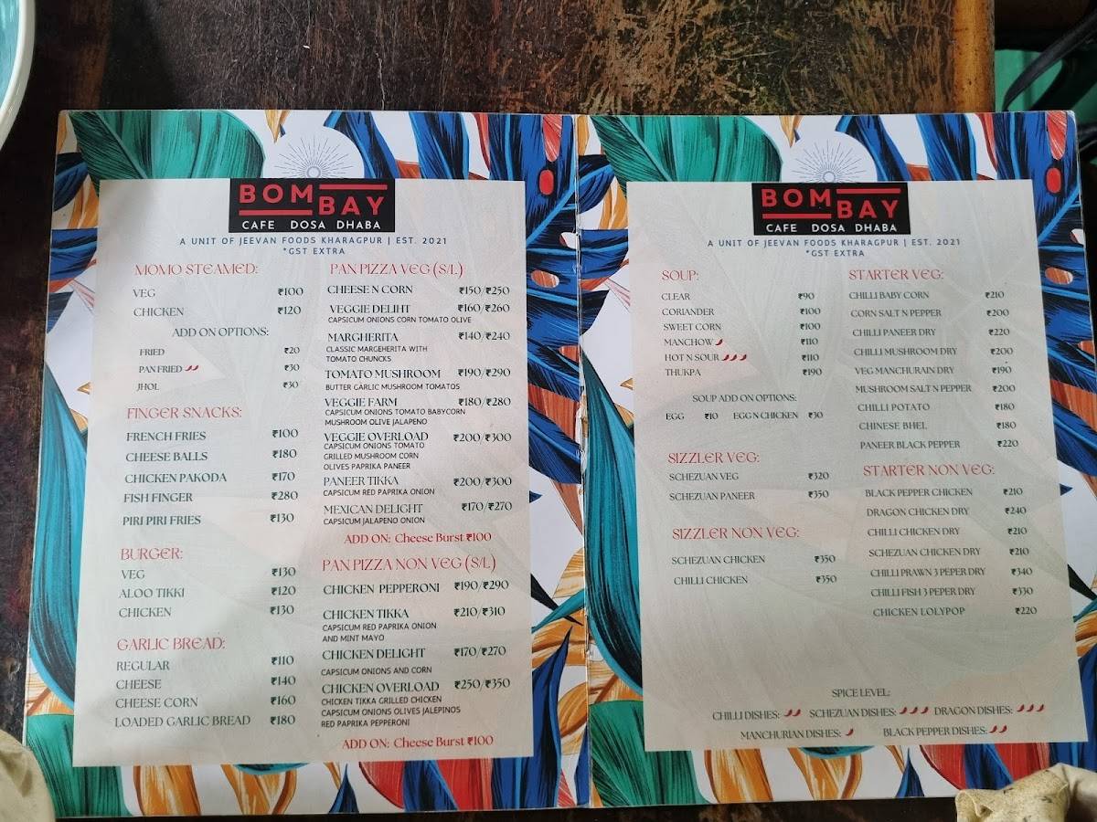 Menu at Bombay Cafe Dosa Dhaba, Kharagpur, Gate Bazar