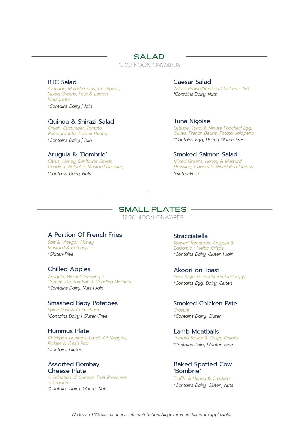 Menu at Banyan Tree Cafe, Mumbai