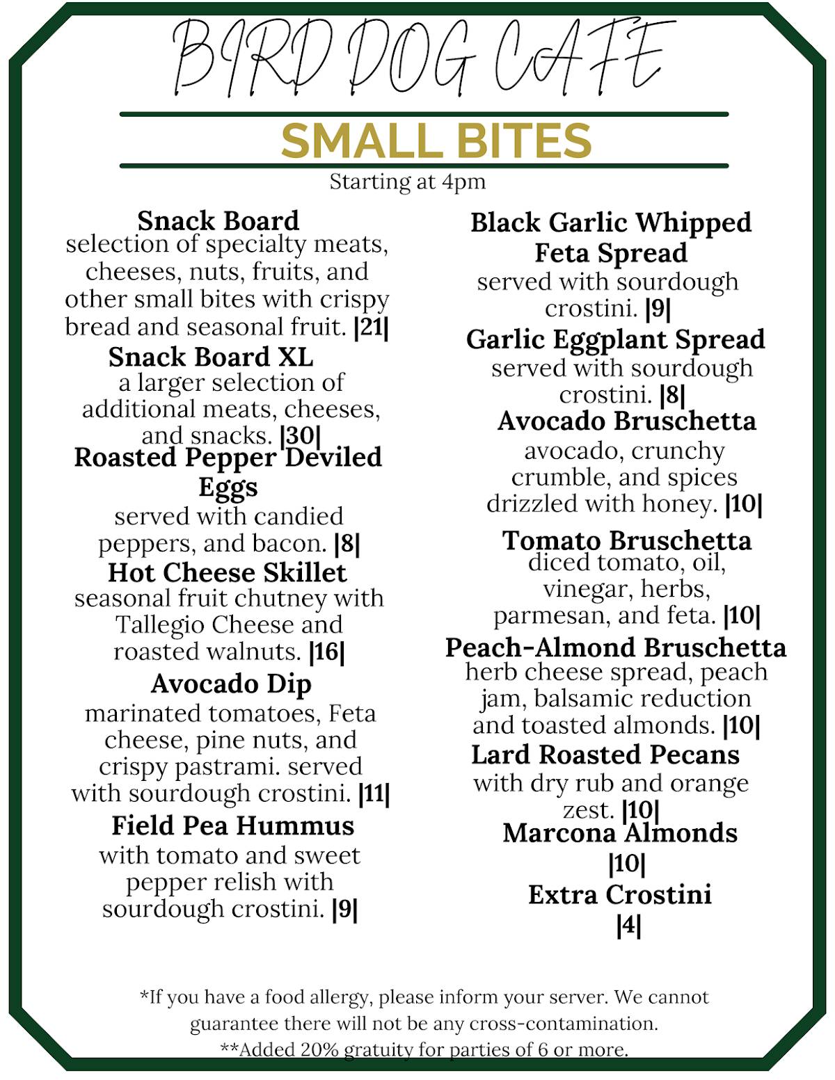 Menu at Bird Dog Cafe, Laurel
