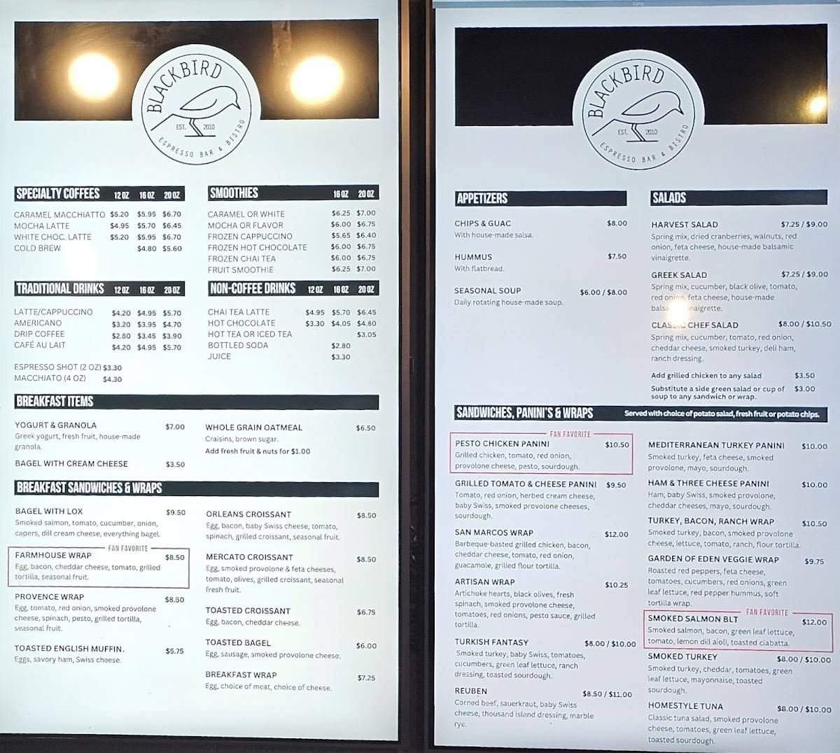 Menu at Blackbird Espresso Bar and Bistro, Topeka