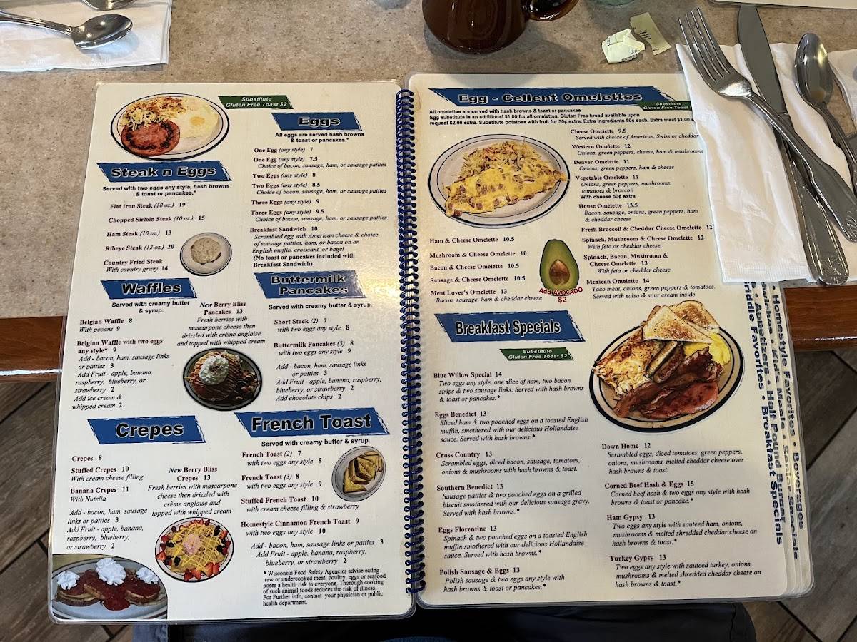 Menu at Blue Willow Cafe, Wausau