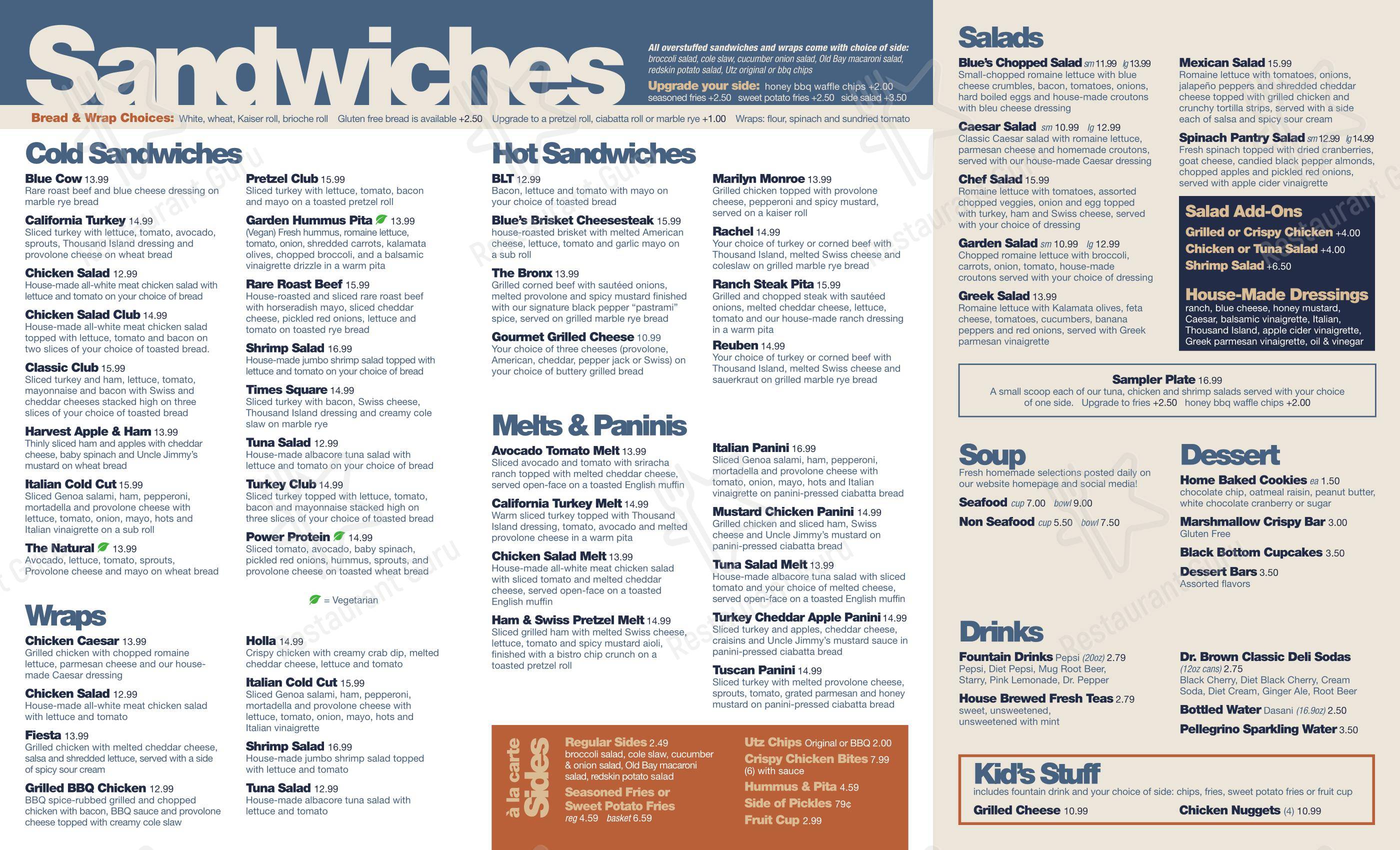 Menu at Café Blue restaurant, Westminster, 330 140 Village Rd
