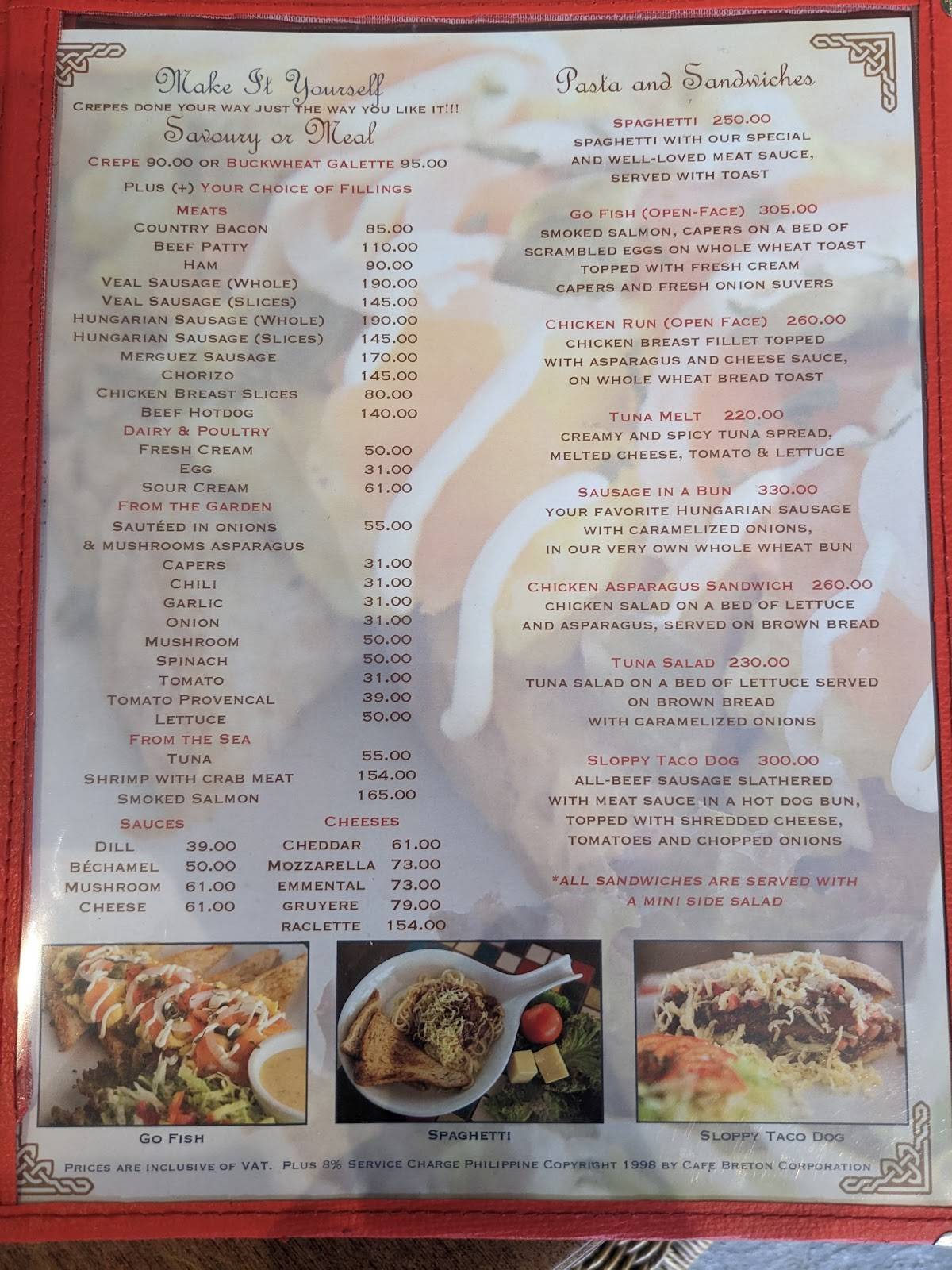 Menu at Café Breton cafe, Muntinlupa