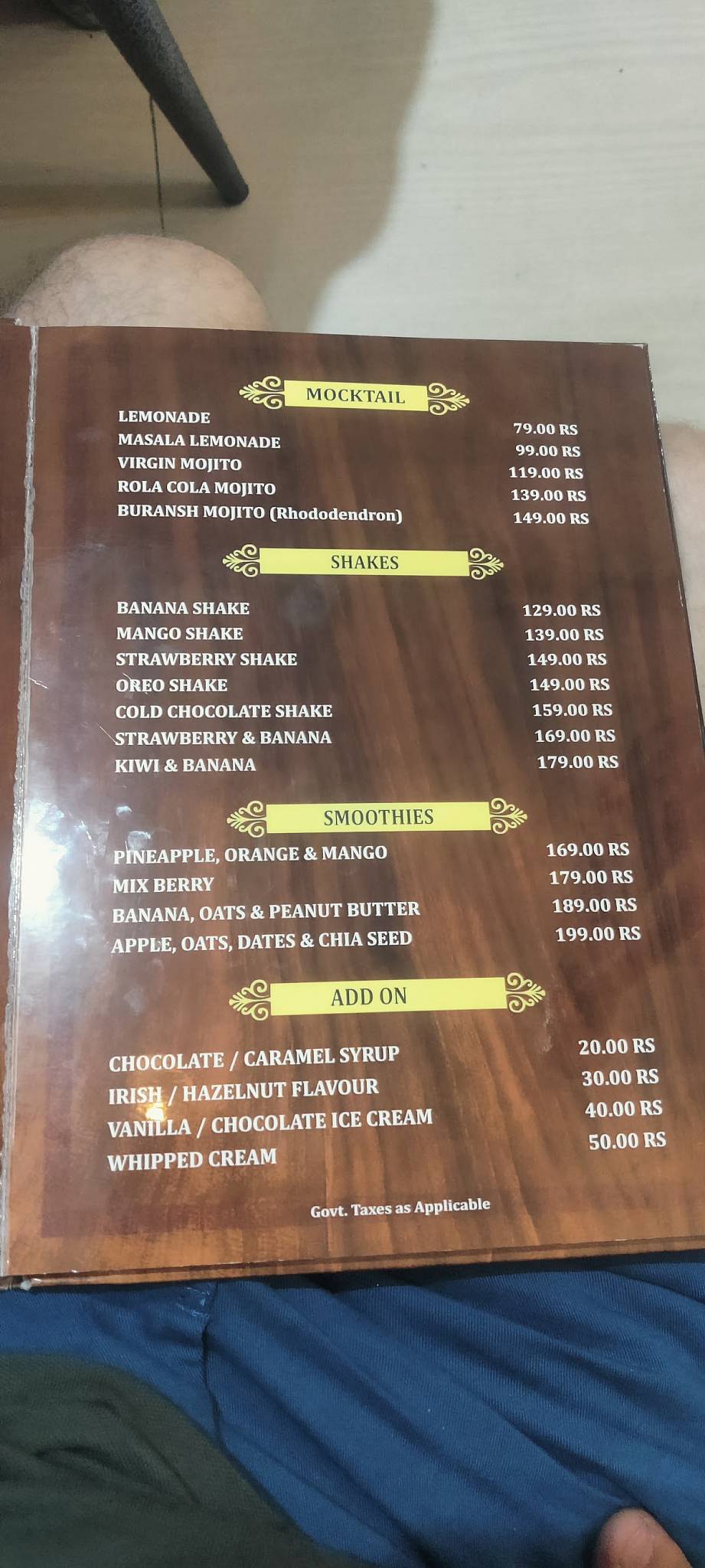 Menu at Cafe Buransh Bir Billing, Bir