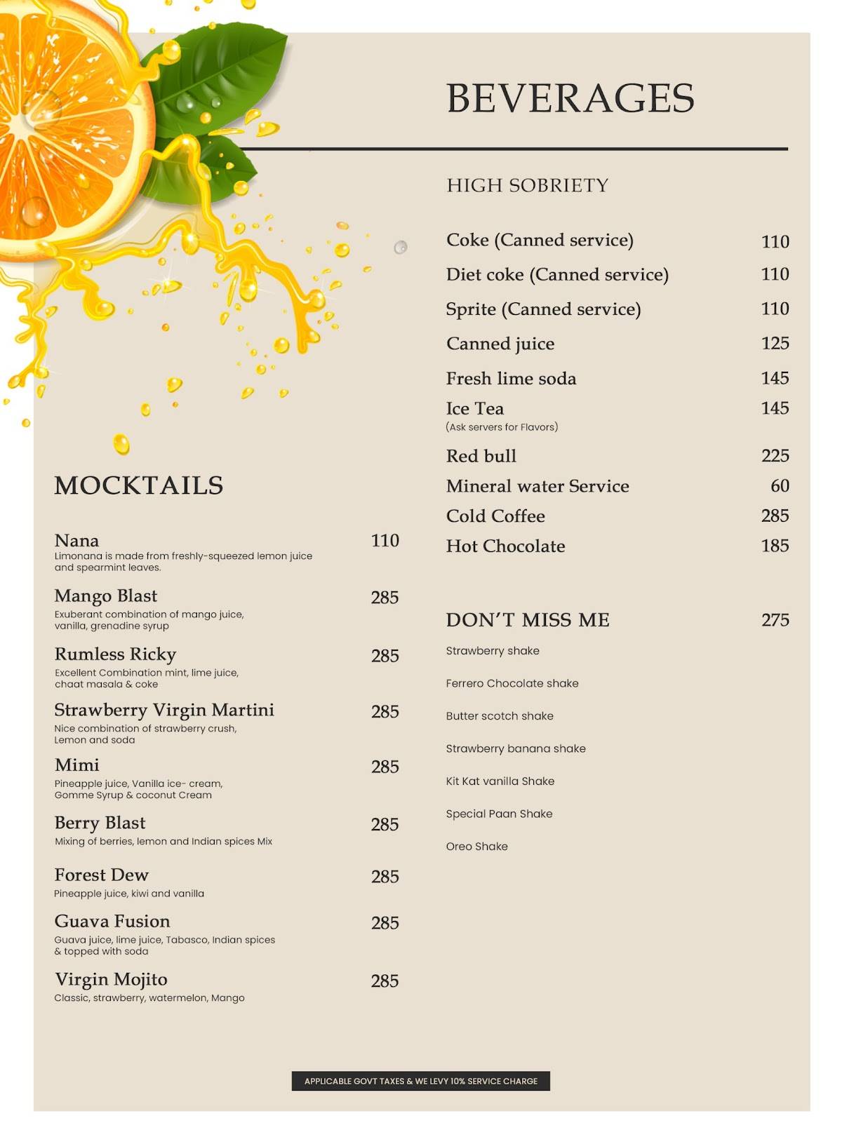 Menu at Cafe Burnout, Gurugram