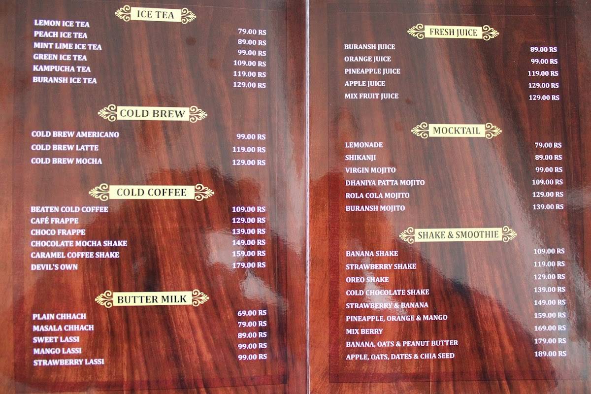 Menu at Cafe Buransh Bir Billing, Bir