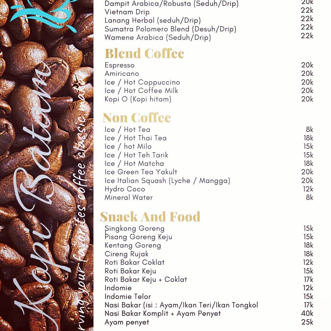 Carta de Cafe Kopi Batam, Balikpapan