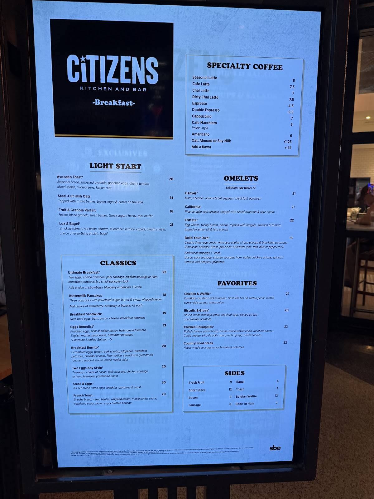 Menu at Citizens Kitchen & Bar, Las Vegas