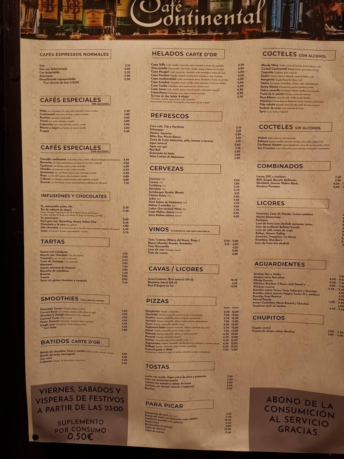 Carta de Café Continental, Alcala de Henares