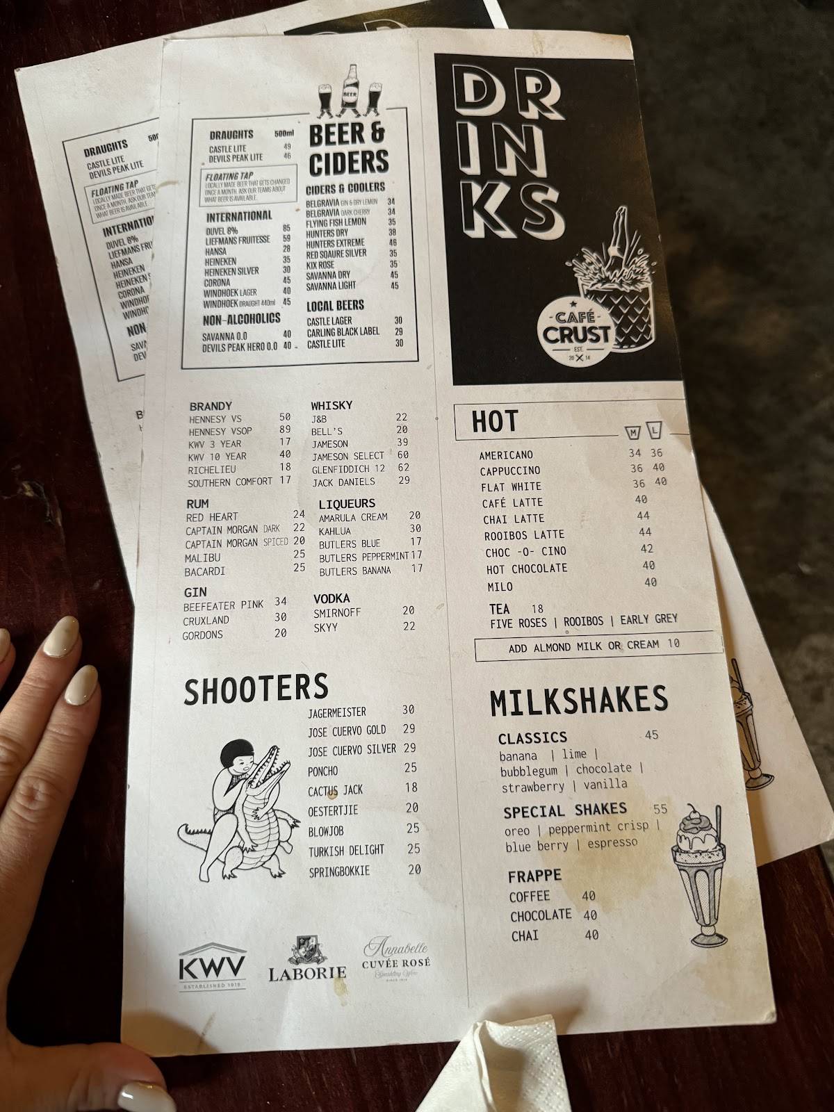 Menu at Cafe Crust, Lydenburg
