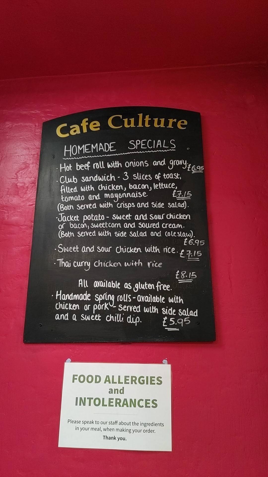 Menu at Cafe Culture, Taunton