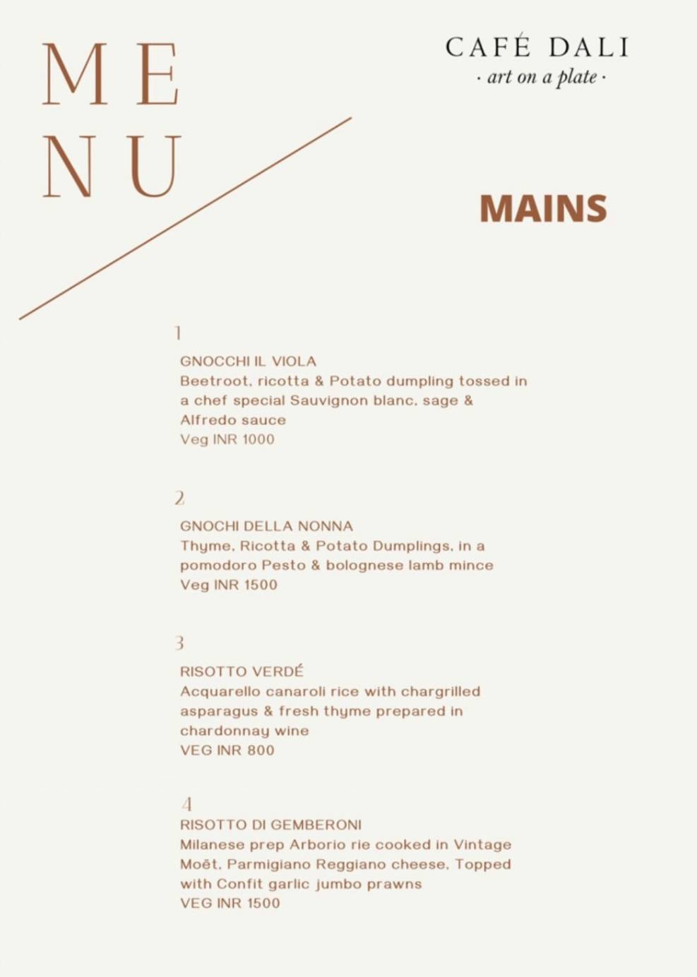 Menu at Café Dali, New Delhi