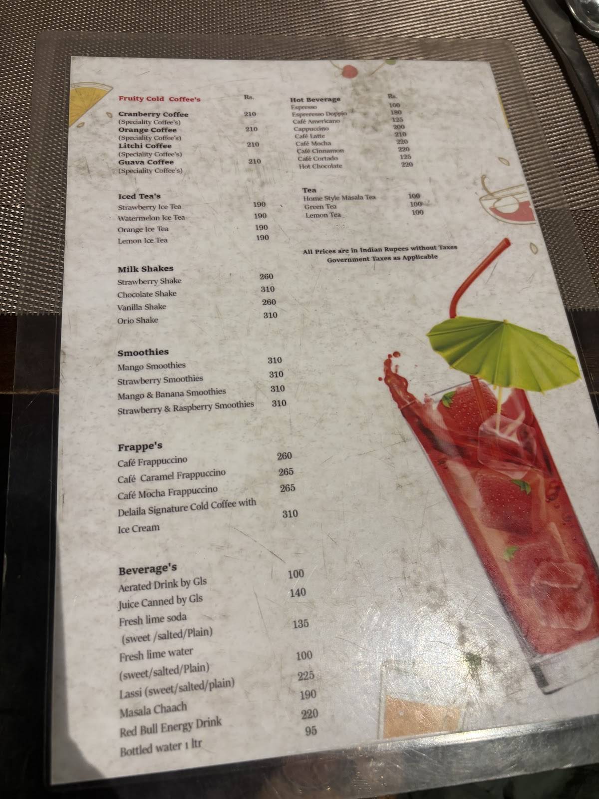 Menu at Café De Leila, Lucknow