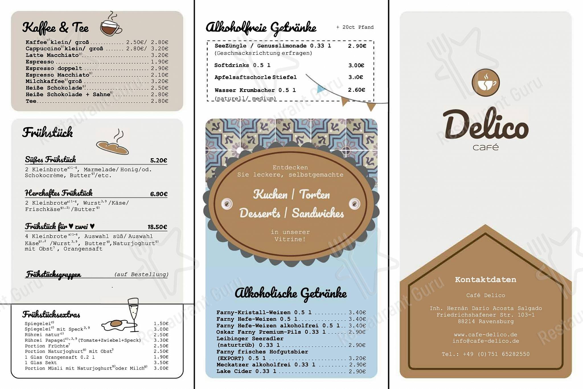 Speisekarte von Café-GastroBar Delico, Ravensburg