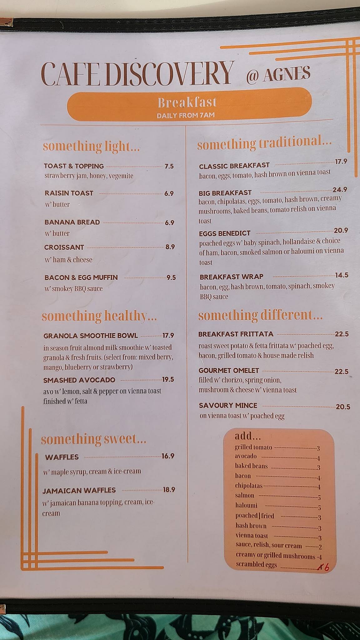 Menu at Closed cafe, Agnes Water, Shop 4