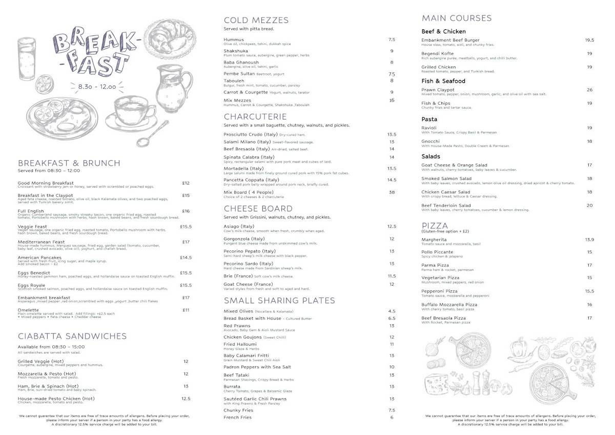 Menu at Embankment Bistro Bar, London